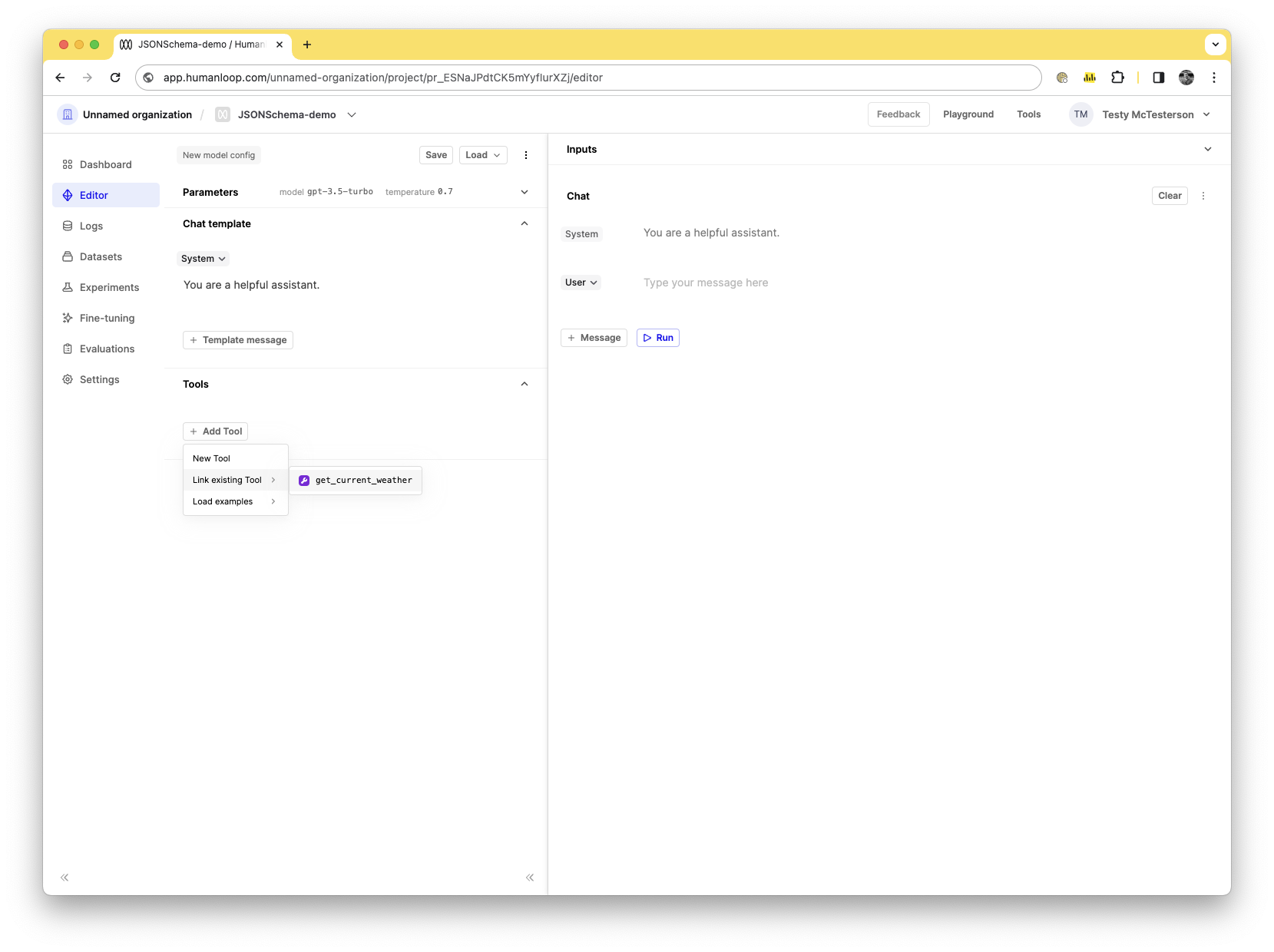 Link a JSON Schema Tool (v4.0) — Humanloop Docs