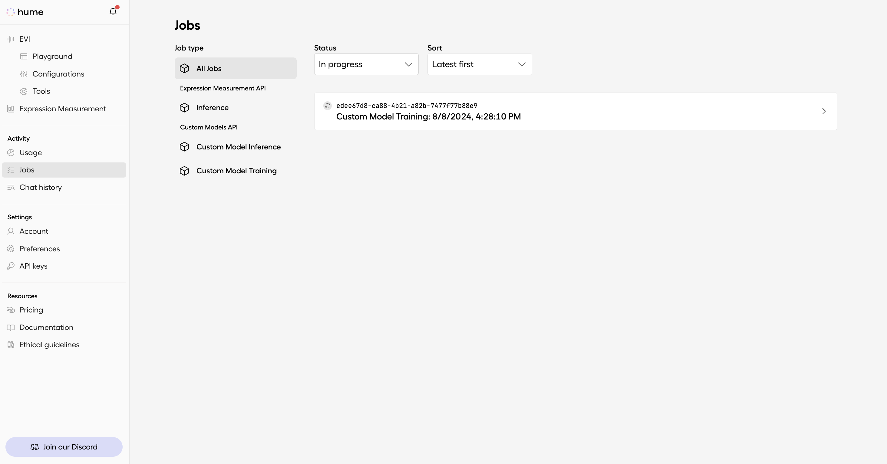 Training a custom model — Hume API