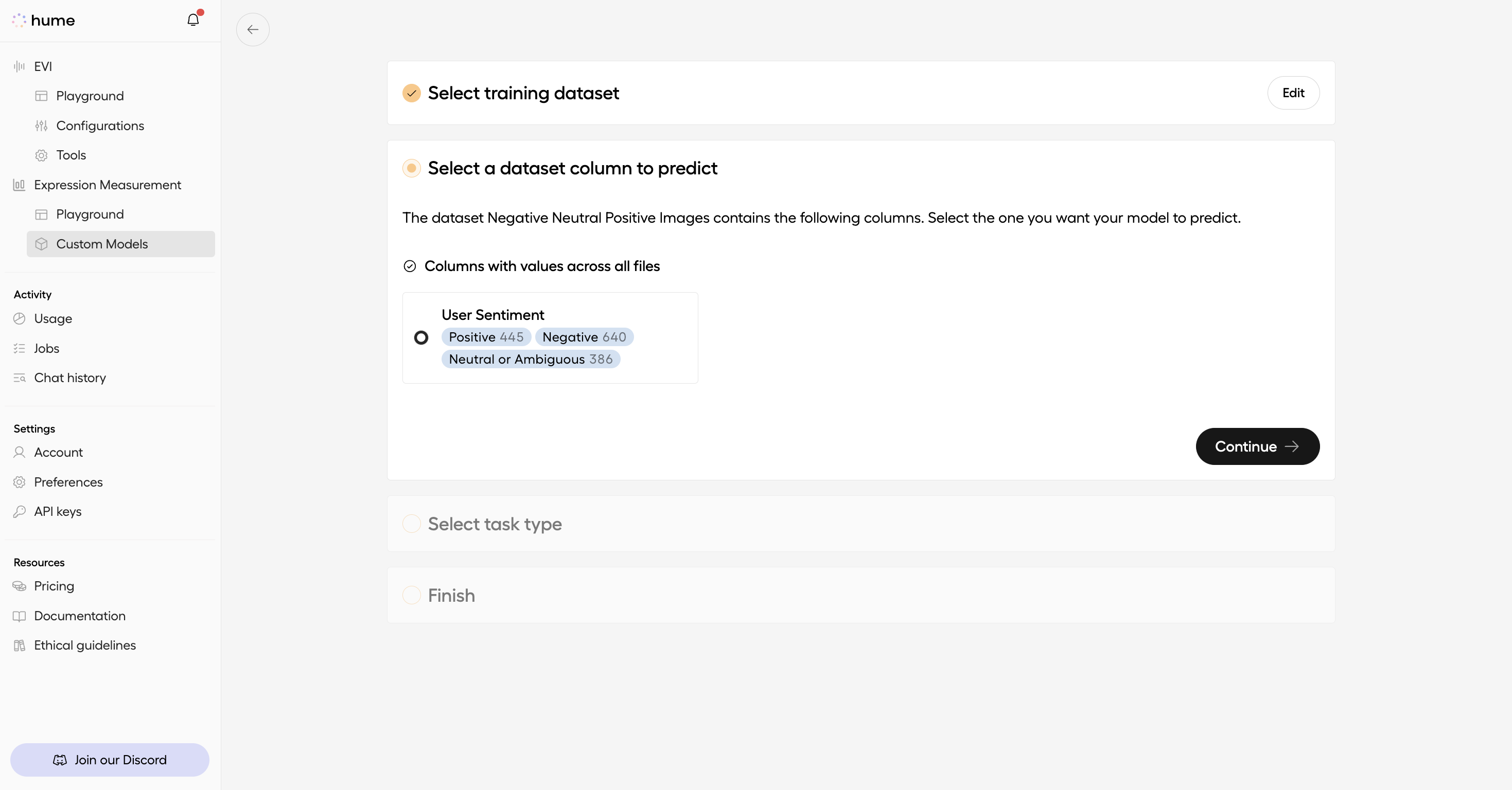 Training a custom model — Hume API