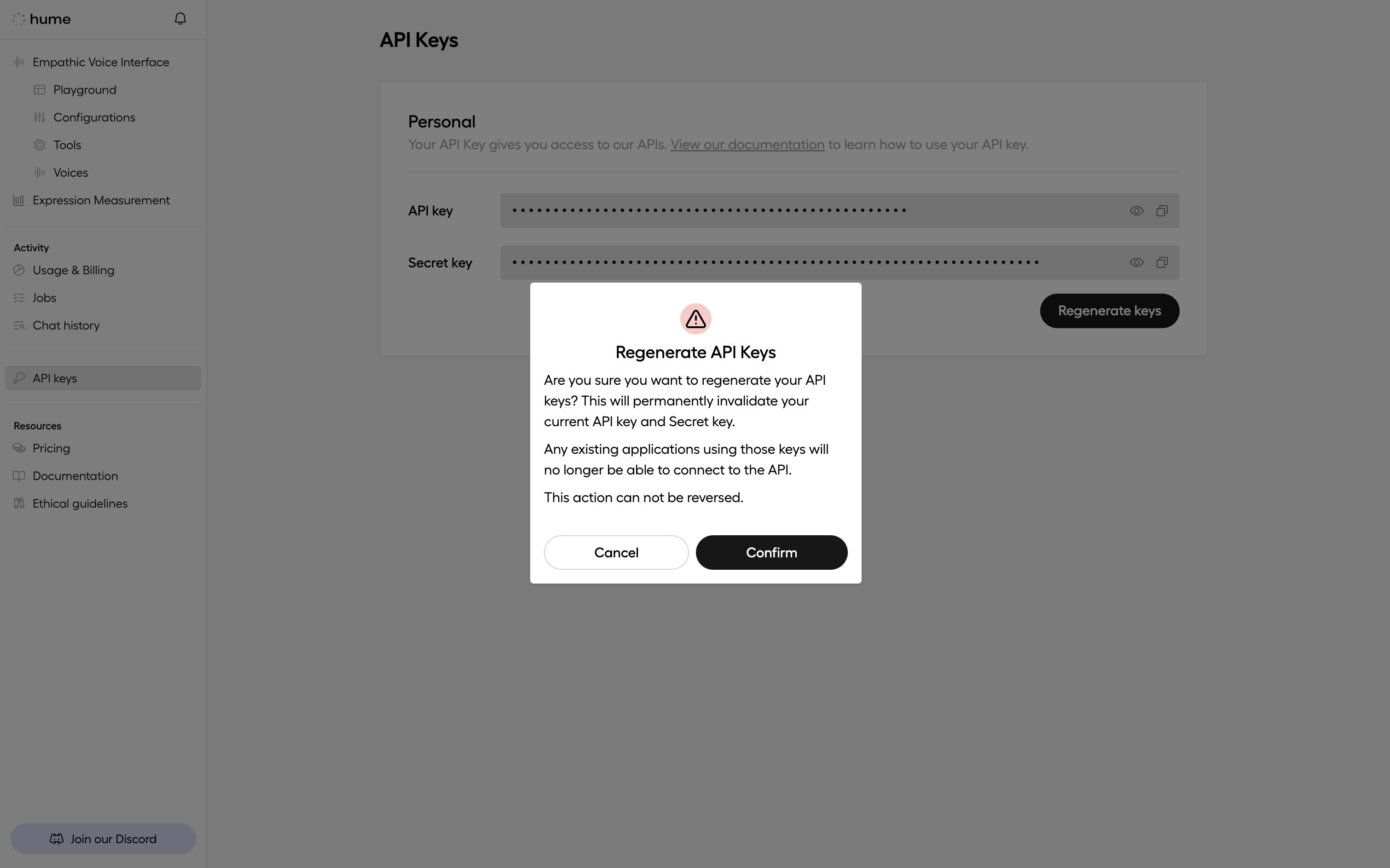 Getting your API keys — Hume API