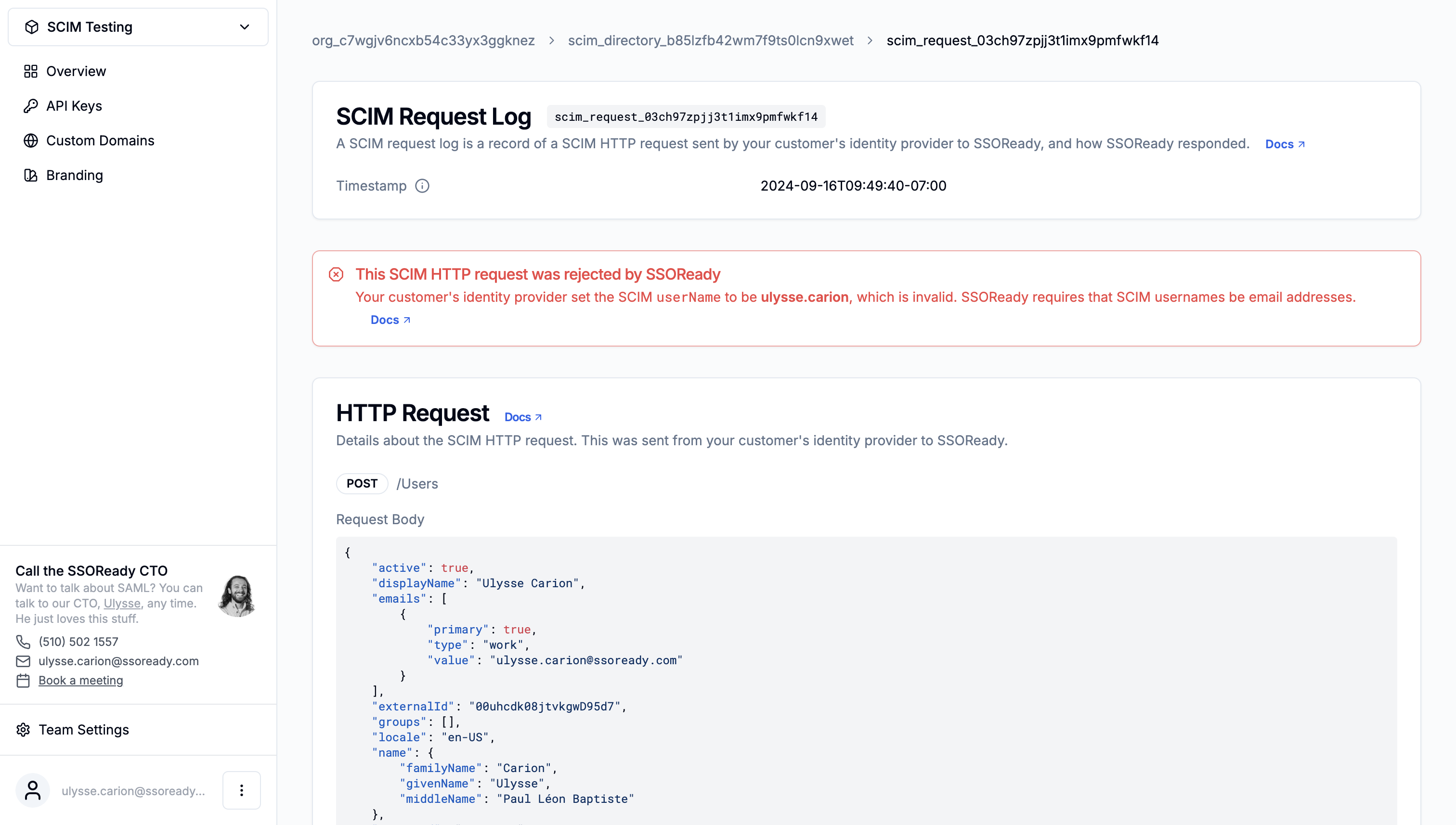 SSOReady concepts: SCIM Request Logs — SSOReady Docs